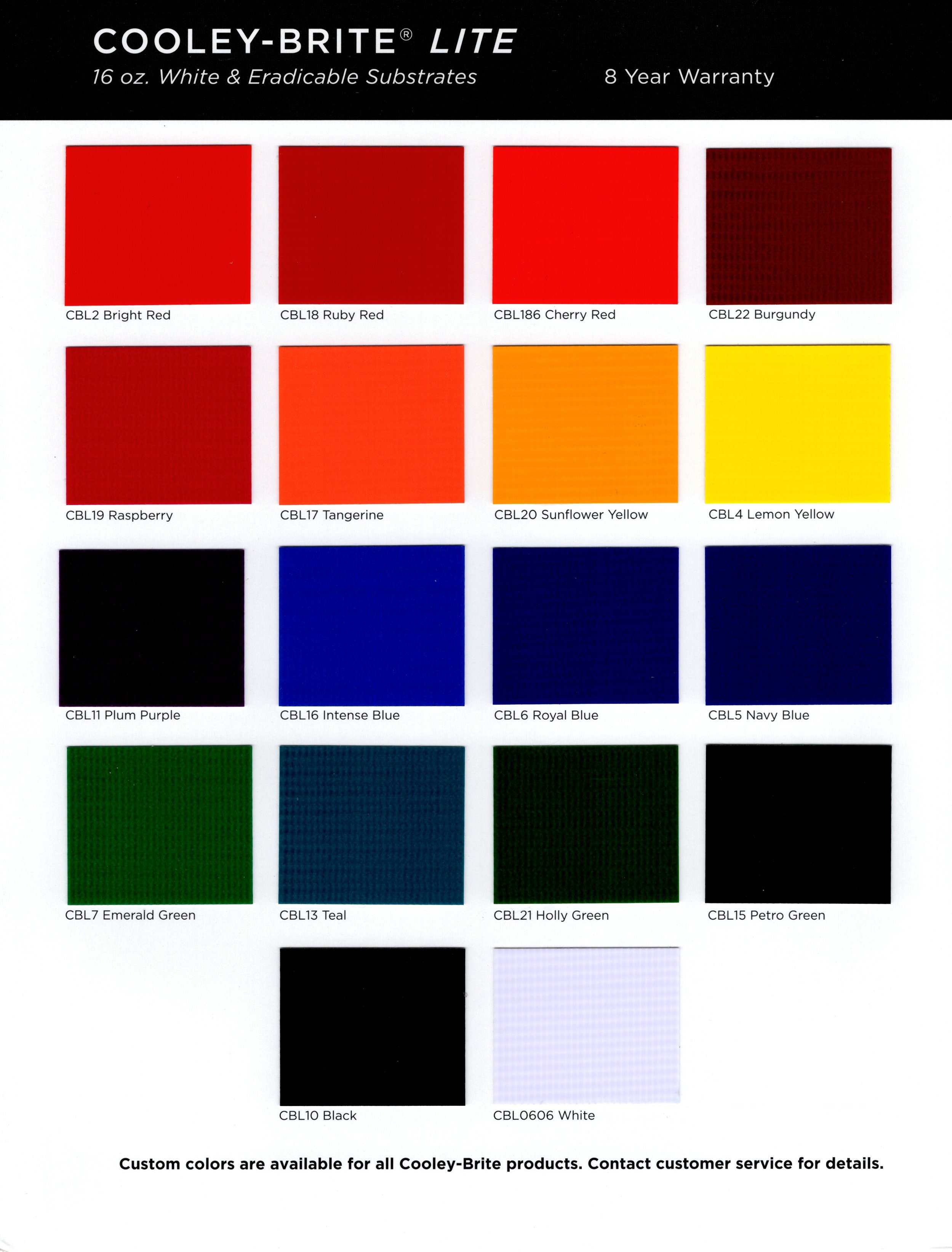 Cooley-Brite Products Sample Card | WeatherTyte Products | MiamiCorp